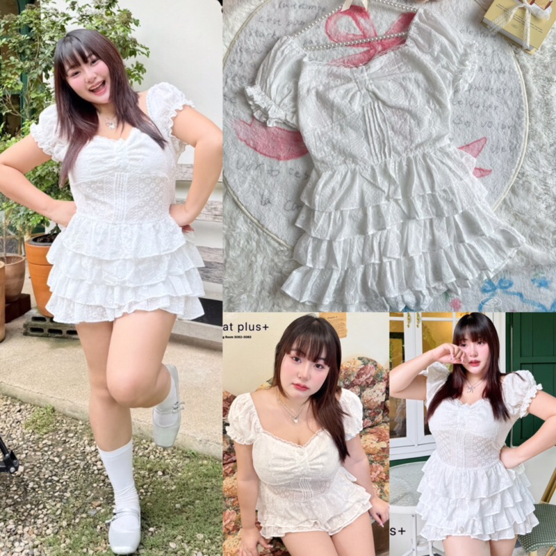 Baki Dress เดรสผ้าปักแต่งกระโปรงชั้นแขนตุ๊กตาสุดน่ารักสาวอวบไซส์ใหญ่ ...