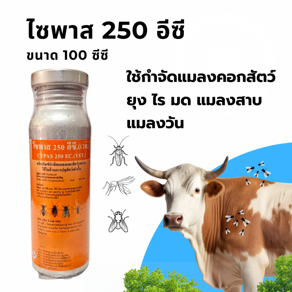 ไซพาส 250 อีซี Cypas 100ml น้ำยาพ่นยุง กำจัดเห็บ หมัด ไร แมลงวัน ขนาด ...