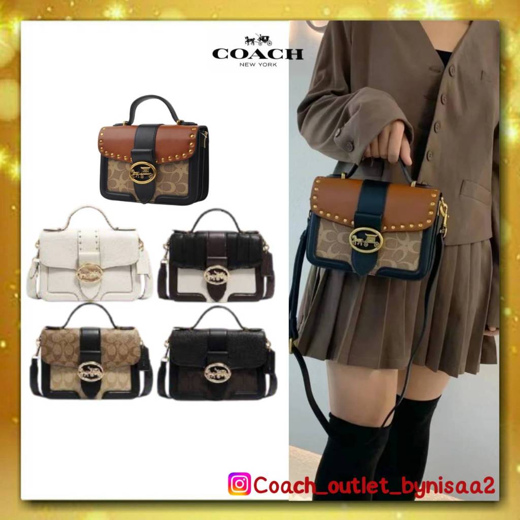 COACH SMALL GEORGIE TOP HANDLE IN BLOCKED SIGNATURE CANVAS ((6504//0468 ...