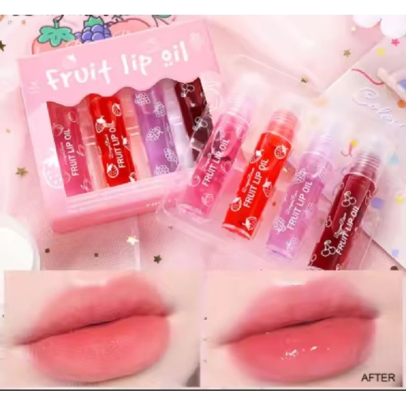 Fruit Lip Oil ลิปกลอสผลไม้ลิปเคลือบริมฝีปาก ลิปปาล์ม ชุด 4 ชิ้น ...