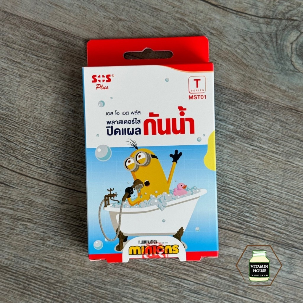 SOS Plus MST01 พลาสเตอร์ใสปิดแผลกันน้ำ ลายมินเนี่ยน (บรรจุ 3 แผ่น ...