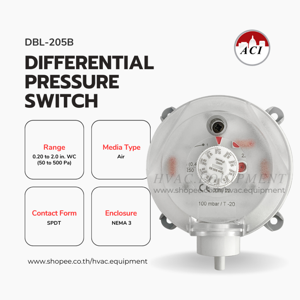 ACI, DBL, Differential Pressure Switch, 0.20-2.0 in.WC/50-500 Pa และ 0. ...