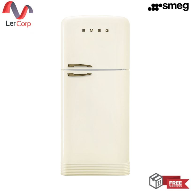 (Smeg) ตู้เย็นสไตล์ 50's Retro สีครีม มือจับสี Antique brass รุ่น ...