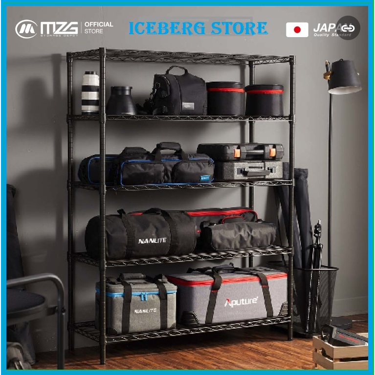 MZG-W015 ชั้นวางปรับระดับได้ 5 ชั้น ขนาด 110x40x180 cm สีดำ Hammer Tone ...