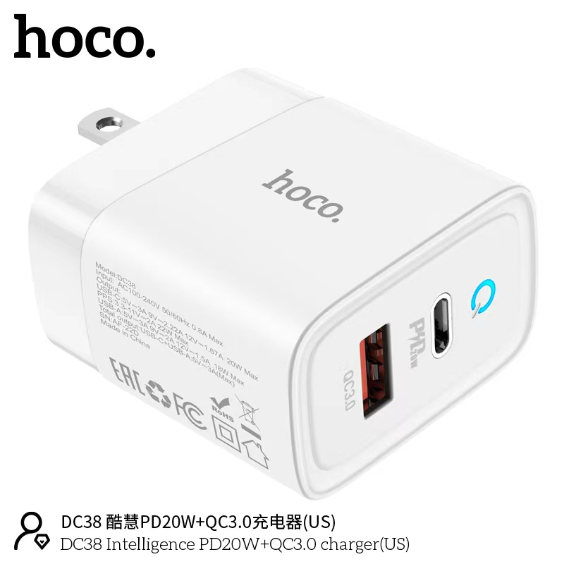 ใหม่ล่าสุด!! HOCO DC38 หัวชาร์จสองช่องเสียบ 1C1USB หัวชาร์จเร็ว Fast ...