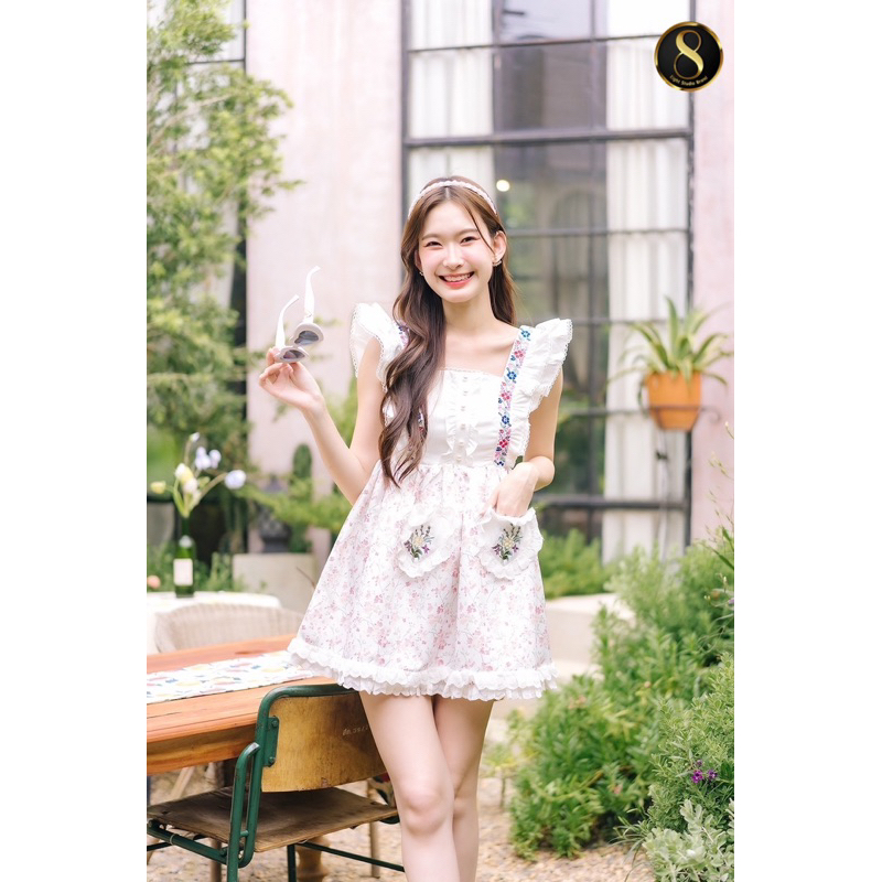 D2021 เดรสกระโปรงแต่งระบายลายดอกไม้ | Shopee Thailand