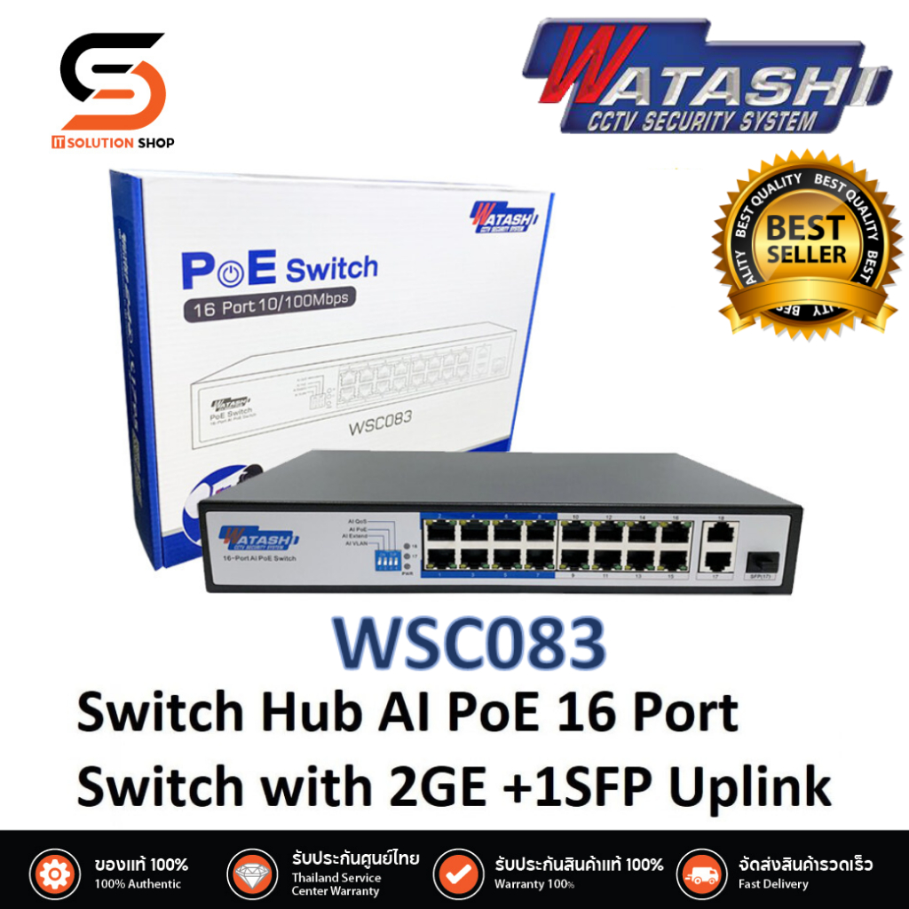 Switch Hub รุ่น WSC083 16 Port AI PoE Switch with 2GE +1SFP Uplink ...