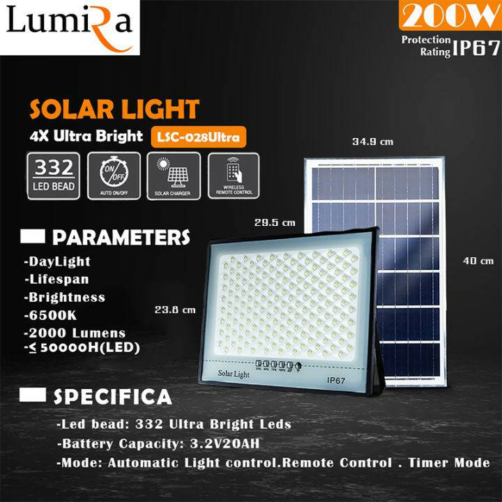 LUMIRA SOLAR LIGHT 4X Ultra Bright รุ่น LSC-028 (200W) ไฟสปอตไลท์พร้อม ...
