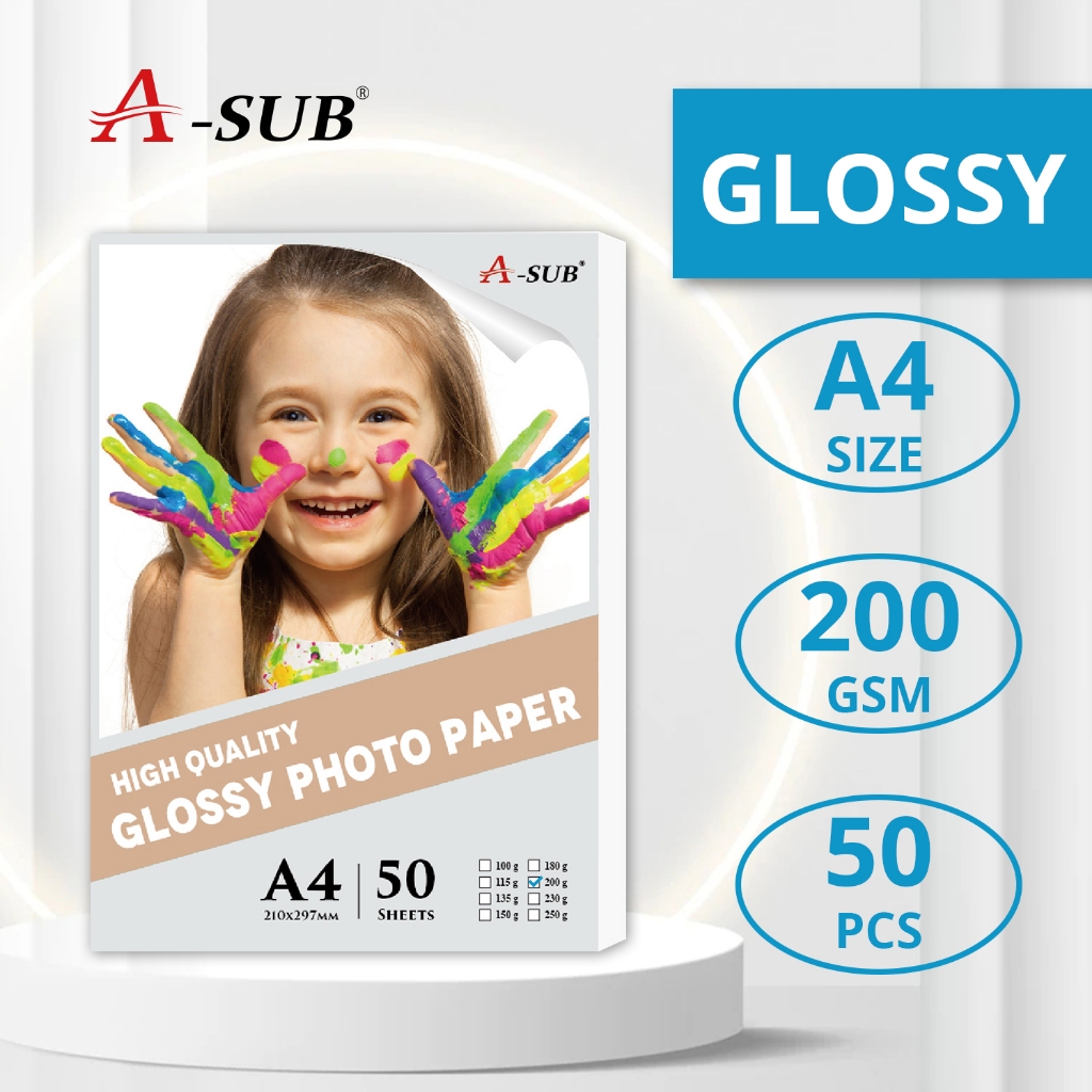 A-SUB Glossy Fast Dry Photo Paper 200gsm Photograph Printing A4 Size ...