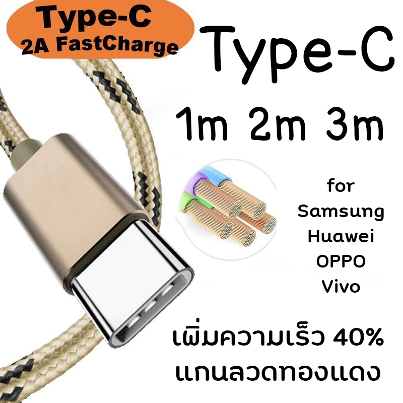 TechX สายชาร์จ TypeC 1M 2M 3M สายชาร์จแบบผ้าสำหรับ Samsung Huawei TypeC ...