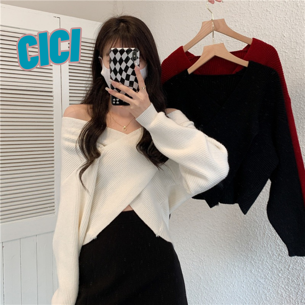 Cici(NO.C1725)เสื้อครอปไหมพรมแขนยาว ดีเทลแต่งด้านหน้าแซ่บม๊ากก | Shopee ...