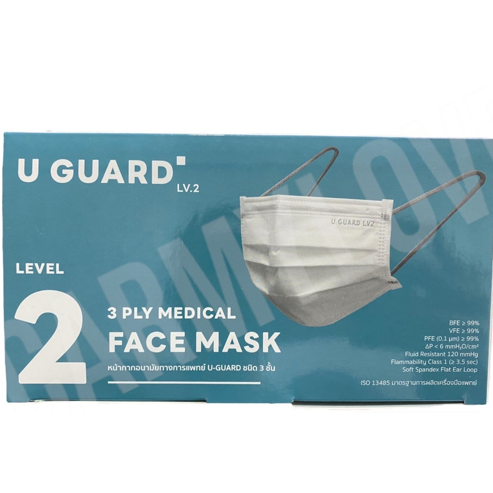 U-GUARD MASK หน้ากากอนามัยทางการแพทย์ 3 ชั้น (สีเขียว) รุ่นใหม่ หูสีเทา ...