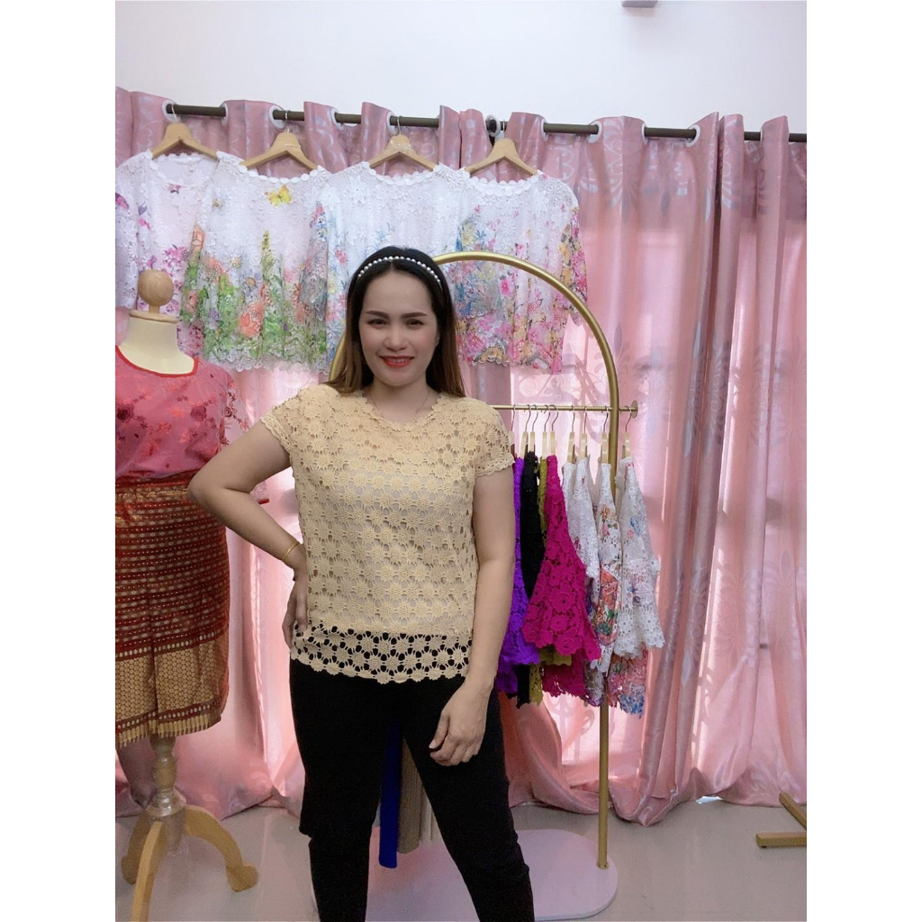 เสื้อลูกไม้ อก40-42 เสื้อลูกไม้ผู้หญิงสาวอวบ แขนล้ำ มีซับในตัว รุ่น4200 | Shopee Thailand