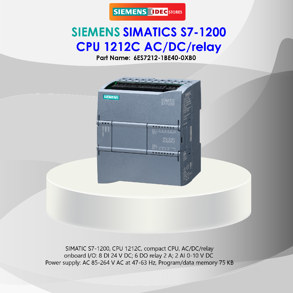 SIMATIC S7-1200, CPU 1212C, compact CPU, AC/DC/relay, onboard I/O: 8 DI ...