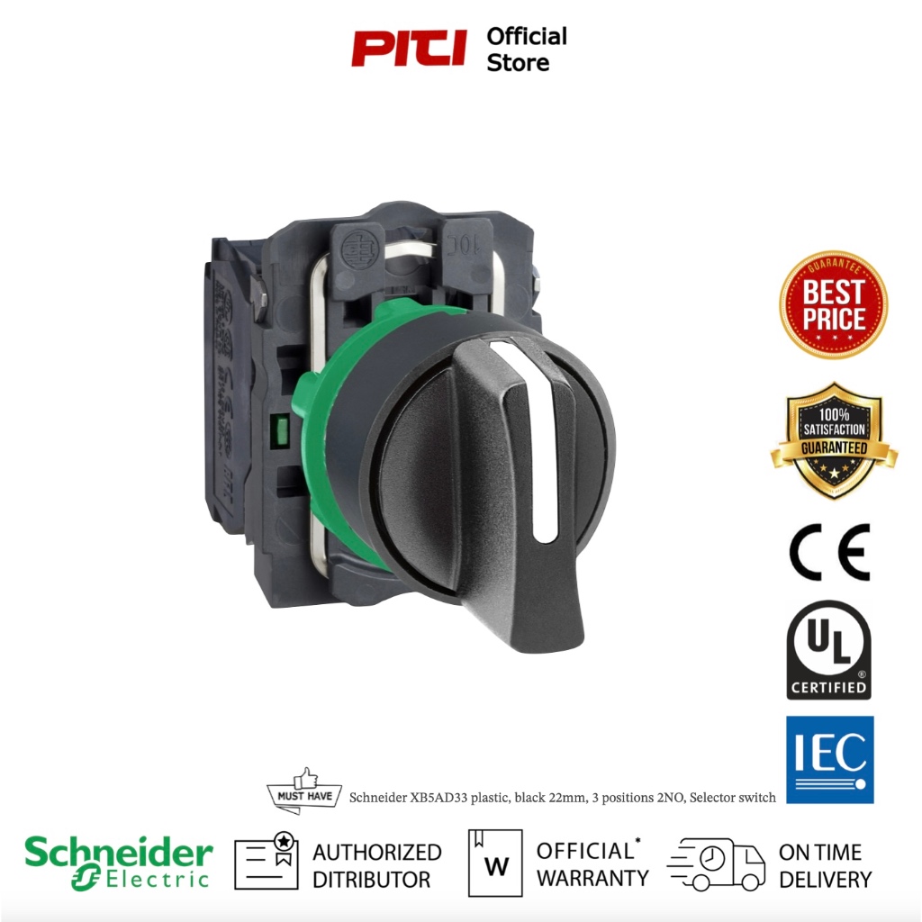 Schneider XB5AD33 plastic, black 22mm 3 positions stay put, 2NO ...