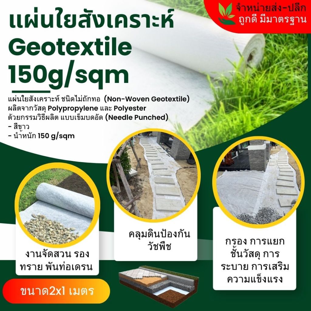 แผ่นใยสังเคราะห์ Geotextile 150g/sqm ( แบ่งตัดขาย แบบเมตร ) | Shopee ...