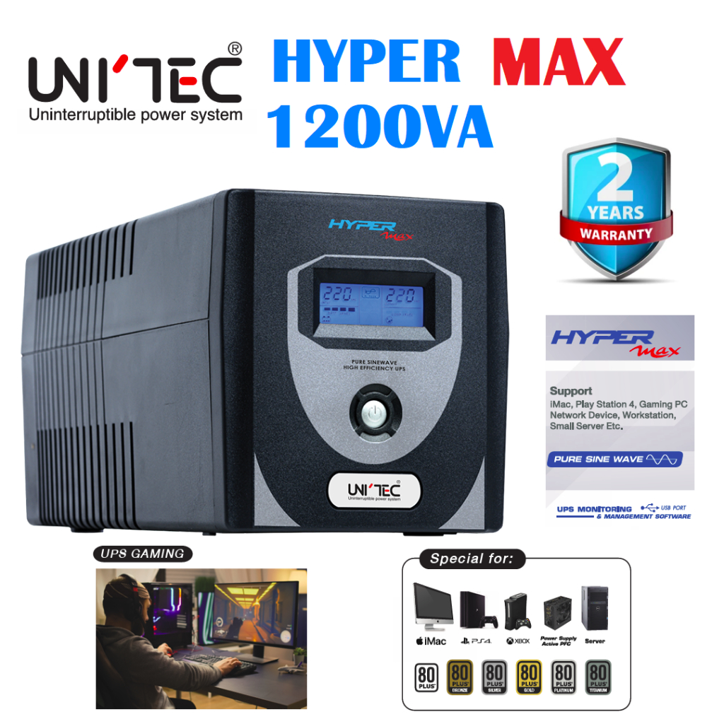 UPS Hyper Max 1200VA/840W UNITEC PURE SINE WAVE Line interactive with stabilizer 2Y Warranty ...
