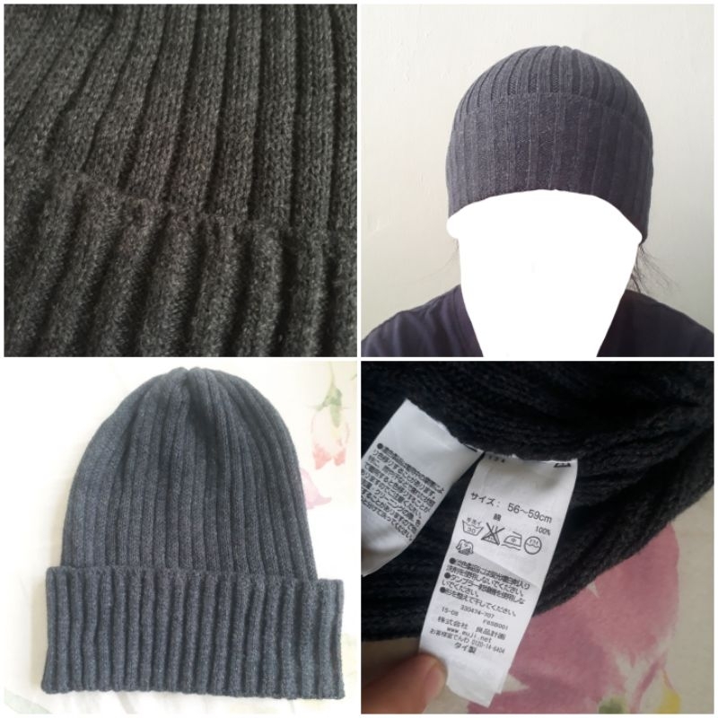 Muji beanie hat หมวกไหมพรมสีเทา | Shopee Thailand