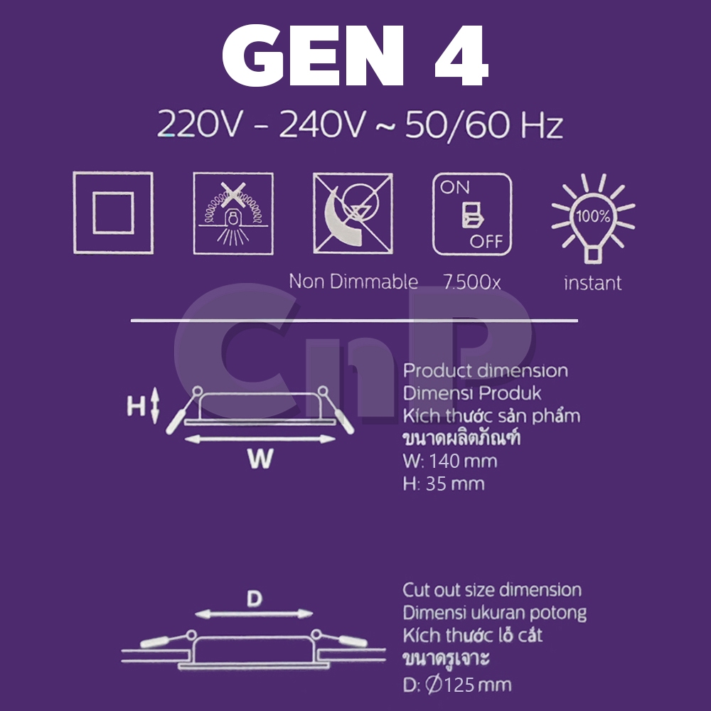 PHILIPS โคมไฟดาวน์ไลท์ ฝังฝ้า 5 นิ้ว (5") Panel LED 13W ฟิลิปส์ รุ่น ...
