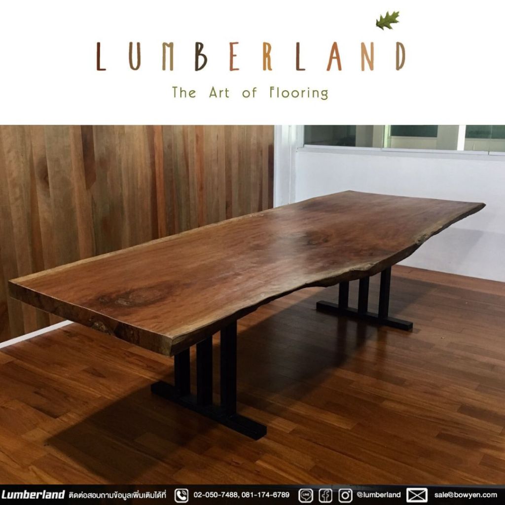 Lumberland : โต๊ะไม้ยางนาสีธรรมชาติเคลือบ ขนาดกว้างประมาณ 113 ซม. ยาว ...