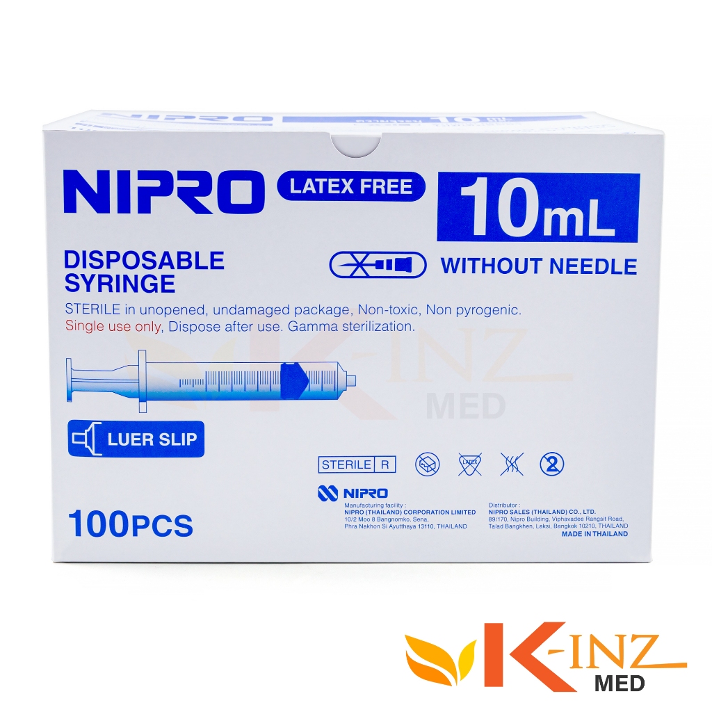 กระบอกฉีดยาพลาสติกนิโปร ไซริงค์พลาสติก SYRINGE NIPRO ขนาด 10 mL บรรจุ 100 ชิ้น/กล่อง กล่องปกติ ...