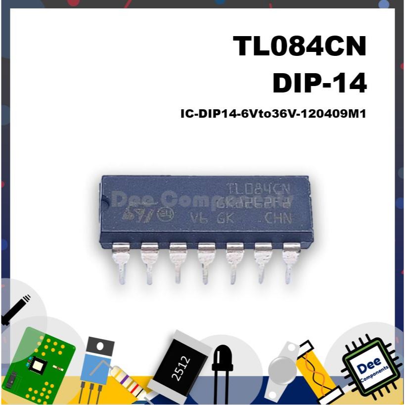 STMicroelectronics TL084CN Operational Amplifiers Quad Gen Purp JFET IC-DIP14-6Vto36V-120409M1 ...