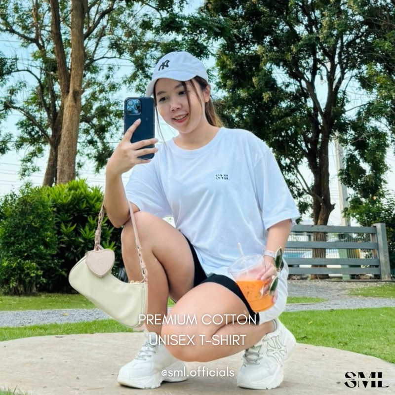 SML Unisex T-Shirt เสื้อยืด คอกลม แขนสั้น สีขาว กึ่งโอเวอร์ไซส์ premium ...