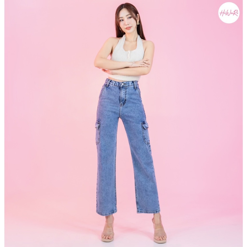 ส่งฟรี HIWARI JEANS รุ่น H7 ทรงกระบอก ผ้าไม่ยืดยืด เอวสูง | Shopee Thailand