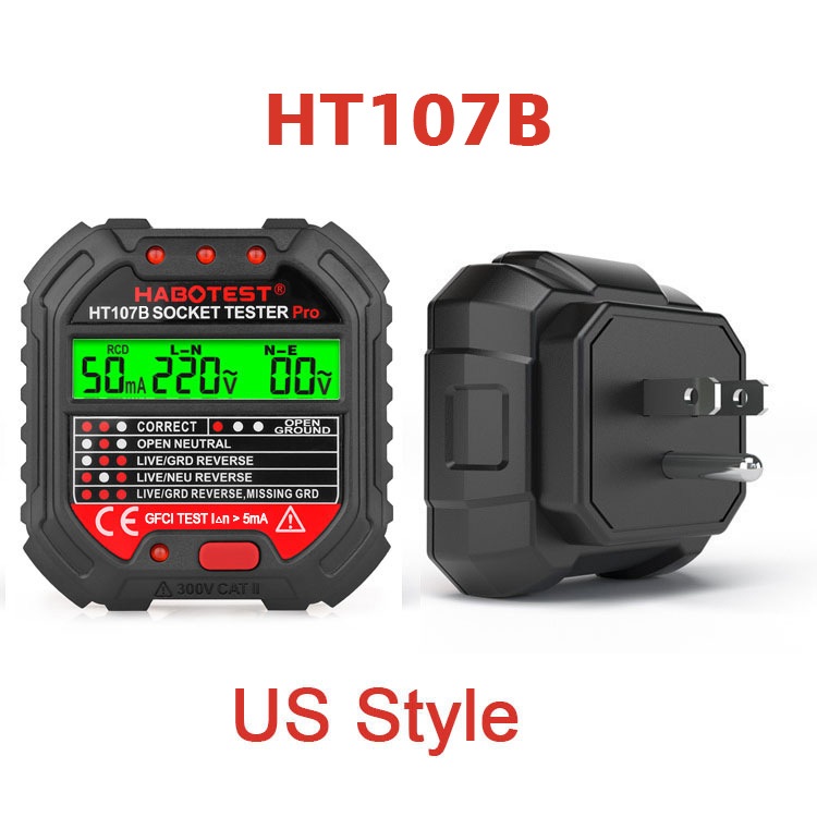 HABOTEST HT107 B/D/E Socket Tester อุปกรณ์ทดสอบปลั๊กไฟ พร้อมจอแสดงผล ...
