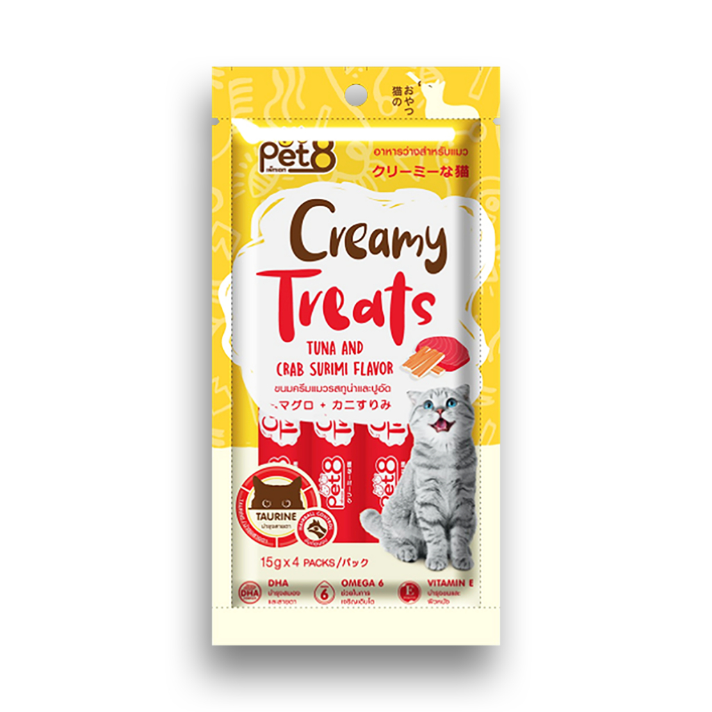 Pet8 Creamy Treats เพ็ทเอท ขนมแมวเลีย บำรุงสายตา ขับก้อนขน (15g*4ซอง ...