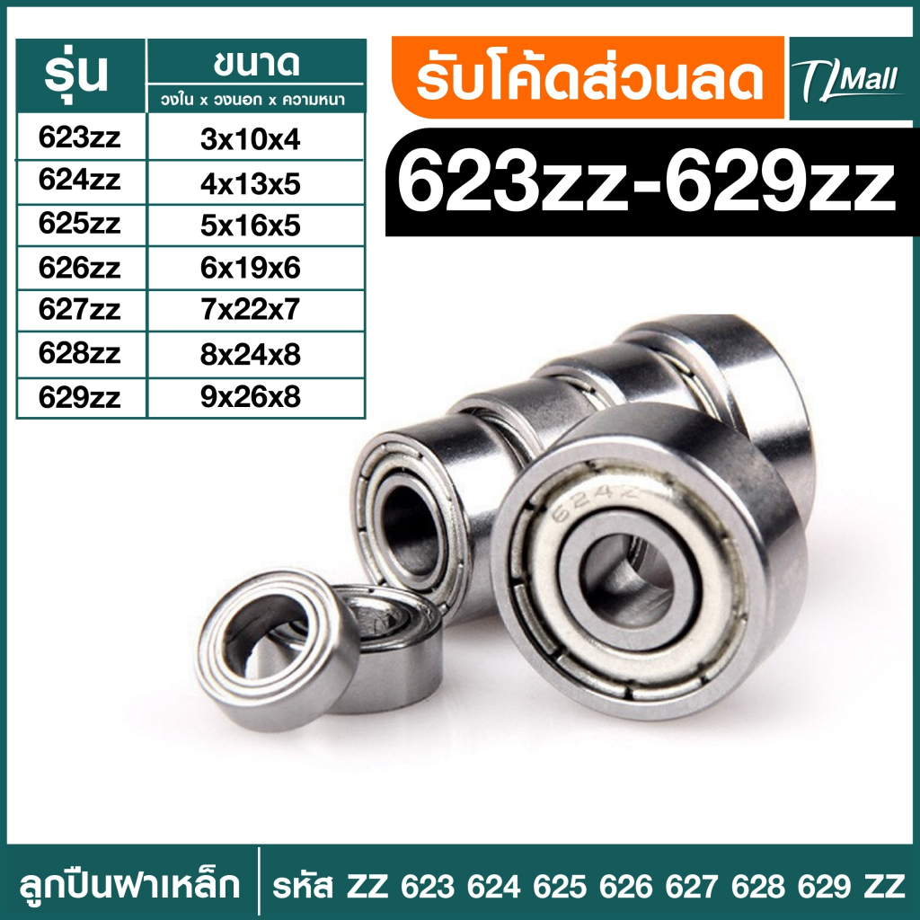 Bearing ตลับลูกปืนเม็ดกลมร่องลึก ฝาเหล็ก 2 ข้าง 623zz 624zz 625zz 626zz 627zz 628zz 629zz TL ...