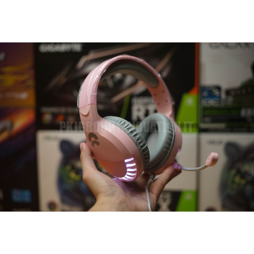 หูฟังเกมมิ่ง Oker M18 Gaming (Pink) สีชมพูสวยๆ ที่ครอบหูนิ่มสบาย มีที่ ...