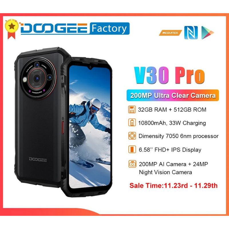 Doogee V30 pro 5G แรม 32 รอม 512 GB แบตเตอรี่ 10800 MAh 33 W หน้าจอ 6.58 นิ้ว FHD 200 MP MTK ...