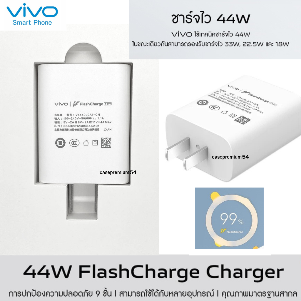 หัวชาร์จ Original vivo 44W FlashCharge หัวชาร์จ 44W V4440L0A1-US รองรับชาร์จไว 44W สินค้าของแท้ ...