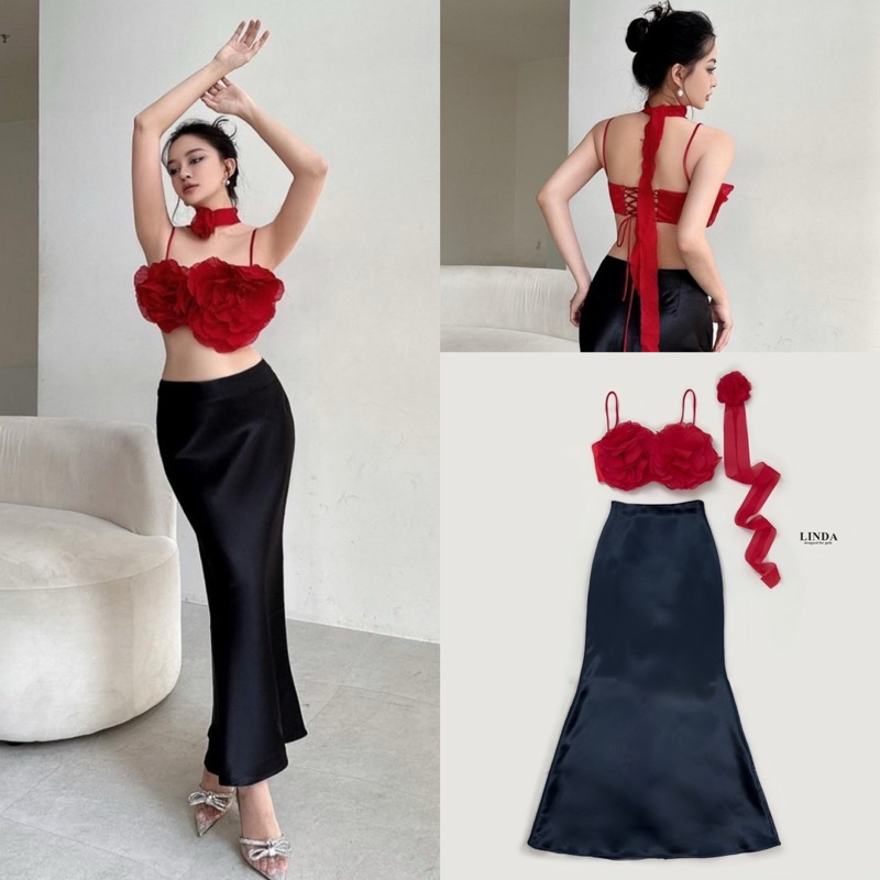 M11 งานป้าย Linda Set ชุดเซ็ตเสื้อครอปสายเดี่ยว+กระโปรงยาว สำหรับ ...