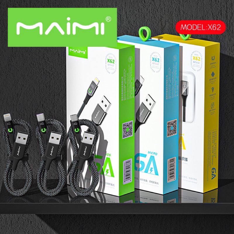 MAIMI สายชาร์จเร็ว รุ่น X62 ชาร์จเร็ว 6A Data Cable สายชาร์จ สำหรับ Android/Micro/ไอโฟน/type-c ...