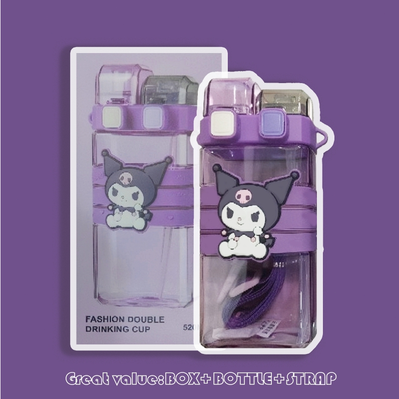 Sanrio ขวดน้ํา ถ้วยปากคู่ น่ารักถ้วยสี่เหลี่ยม Kuromi พลาสติก ขวดน้ําเก็บความเย Crayon Shin-chan ...