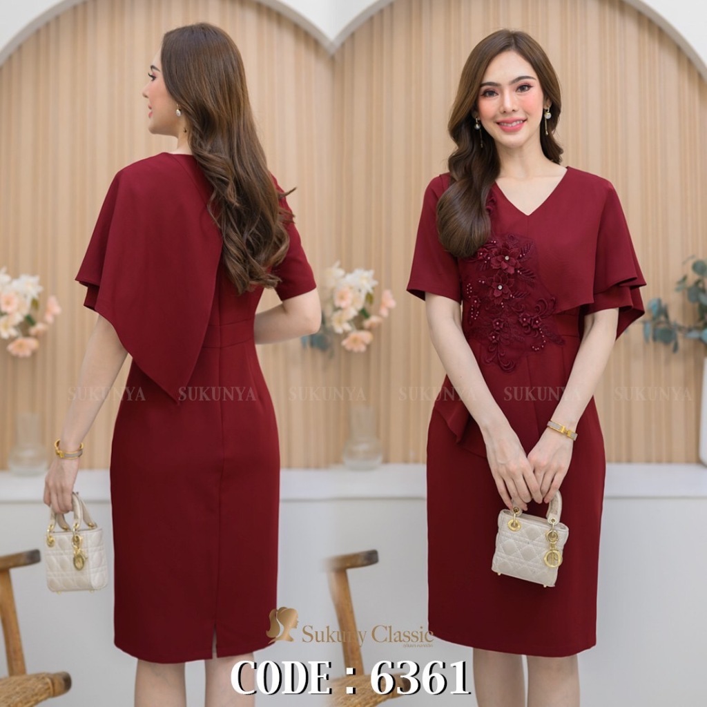 กดสั่ง:6361:ชุดเดรสแต่งลูกไม้ปักลายสามมิติ | Shopee Thailand