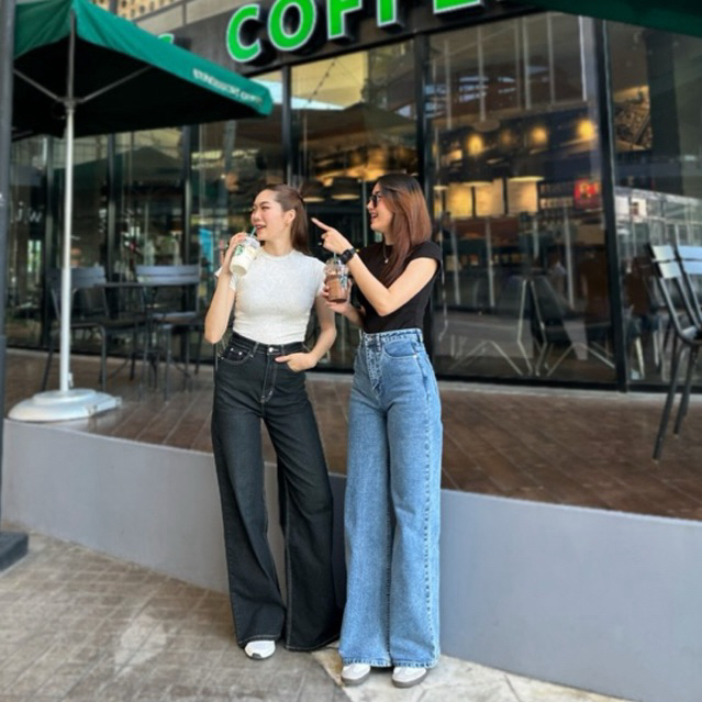 Code. W47 กระบอกใหญ่เอวสูงผ้ายืดใส่สบายมีสองสี | Shopee Thailand