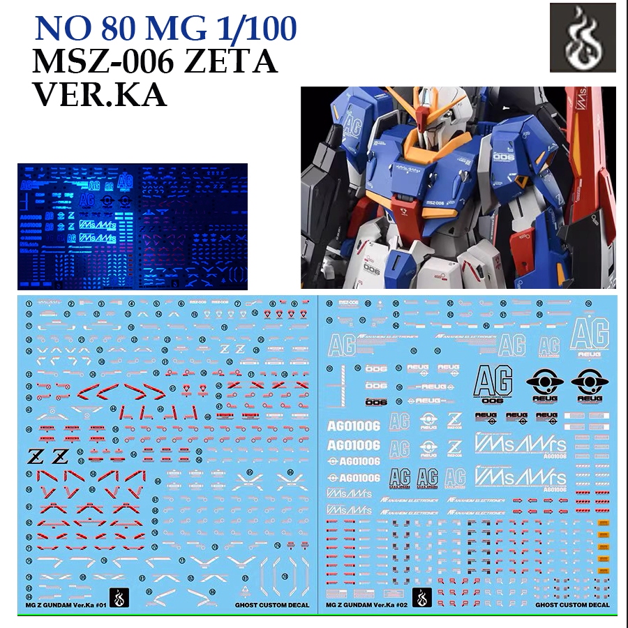 ดีคอลน้ำ [Ghost] MG 80 MG 1/100 Z Gundam MSZ-006 ZETA GUNDAM VER.KA 20 ANNIVERSERY WATER DECAL ...