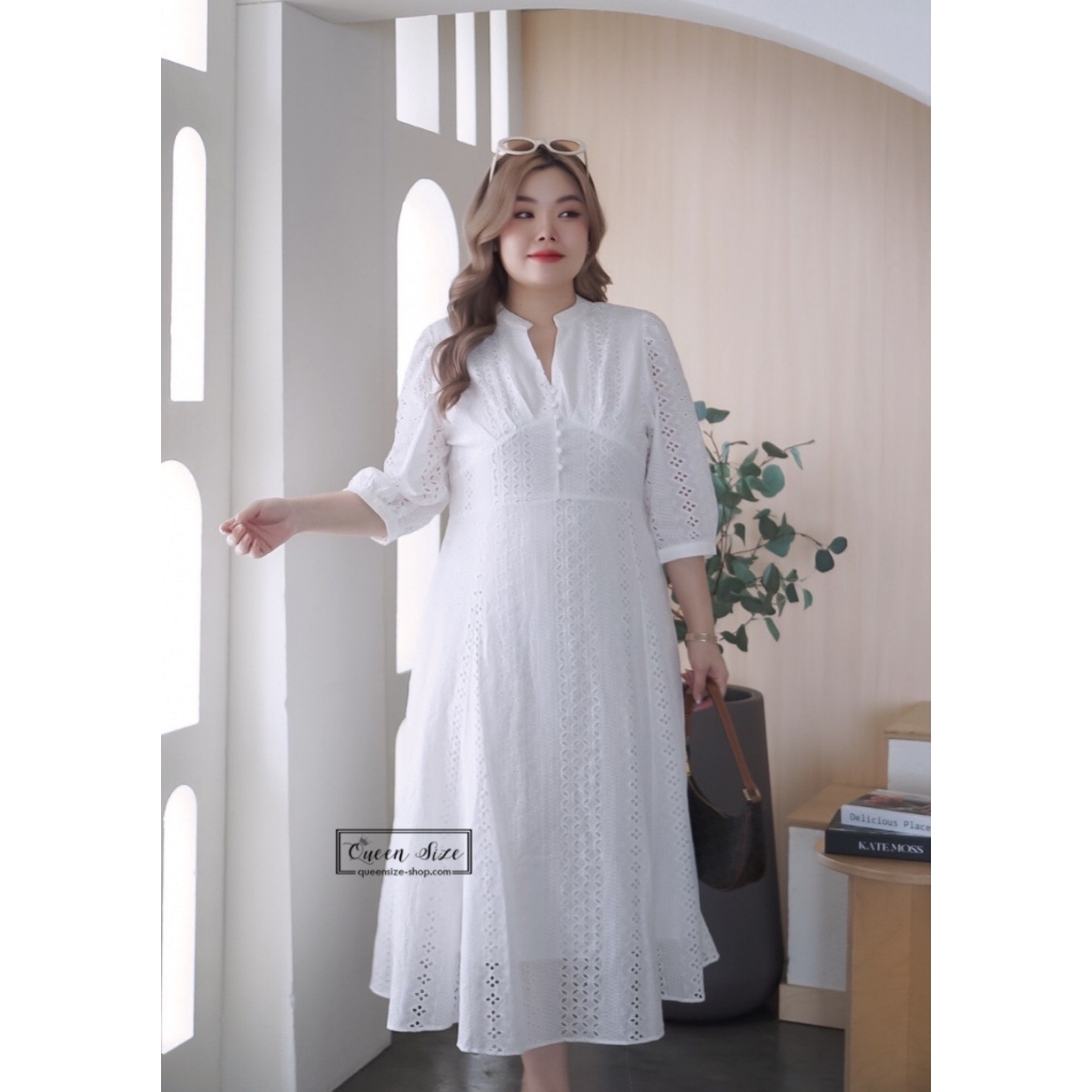 Patcha-สีขาว เดรสไซส์ใหญ่อก42 44 46 48 และ 50 นิ้ว ชุดคนอ้วนสีขาวใส่ไปวัดทำบุญ งานบวช == ดูไซส์ ...