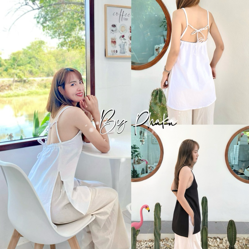 (ลดราคา)BY PHAKA | เสื้อสายเดี่ยวมินิมอล ดีเทลรูดด้านหลัง | Shopee Thailand