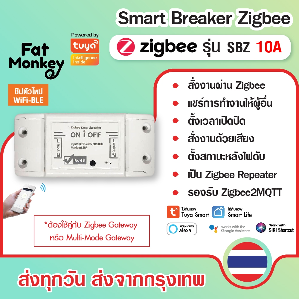 Tuya Smart Breaker zigbee รุ่น SBZ สวิตช์เปิดปิดผ่านมือถือใช้กับแอพ Smart Life รองรับ Alexa ...