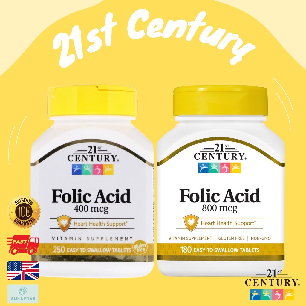 พร้อมส่ง 21st Century Folic Acid 800 mcg 400 mcg 250 Easy to Swallow ...