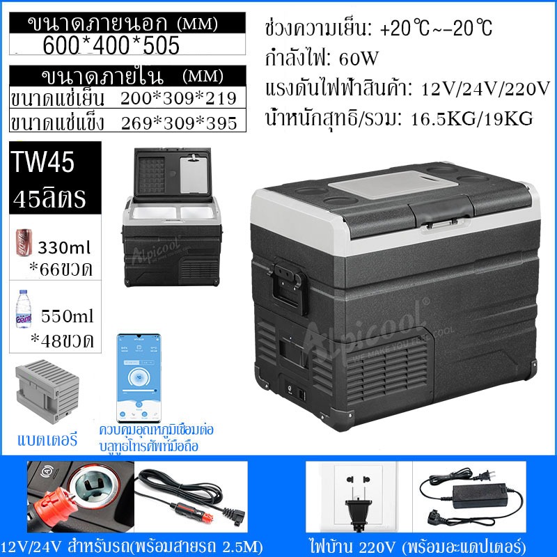 Alpicool Freezer TW35 TW45 TW55 ตู้เย็นแบบมินิพกพาตู้เย็นรถยนต์แคมป์ ...