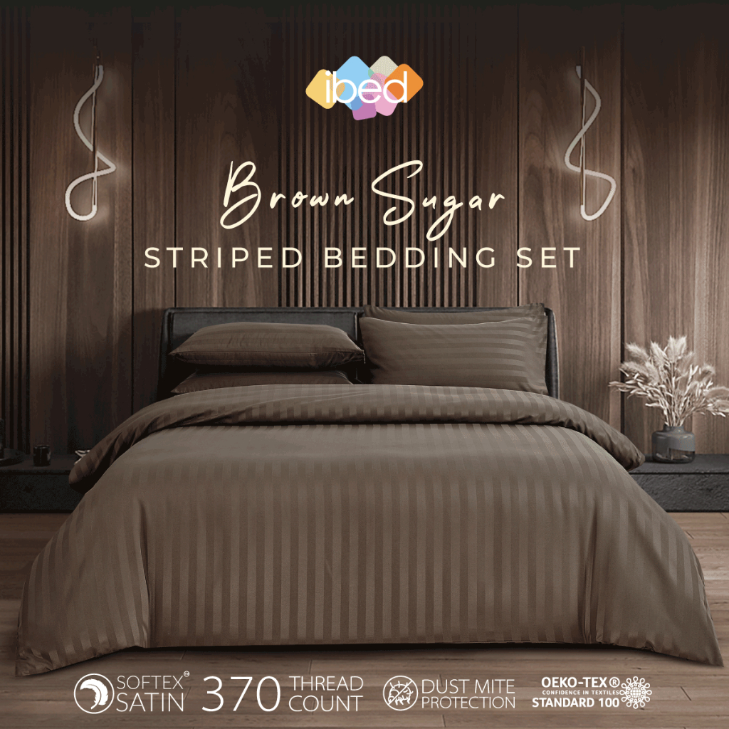 ibed ชุดผ้าปูที่นอนทอลายครบเซ็ท Softex Satin (ทอลายริ้ว) Brown Sugar 3. ...