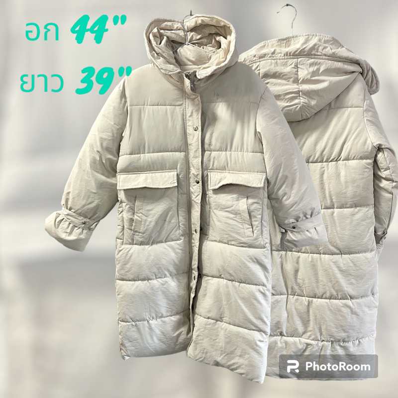 (มือสอง)Long padding jacket สีขาวครีม | Shopee Thailand