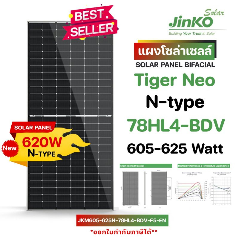 แผงโซล่าเซลล์ Solar Panel Bifacial Jinko Tiger Neo 625W N type | Shopee Thailand