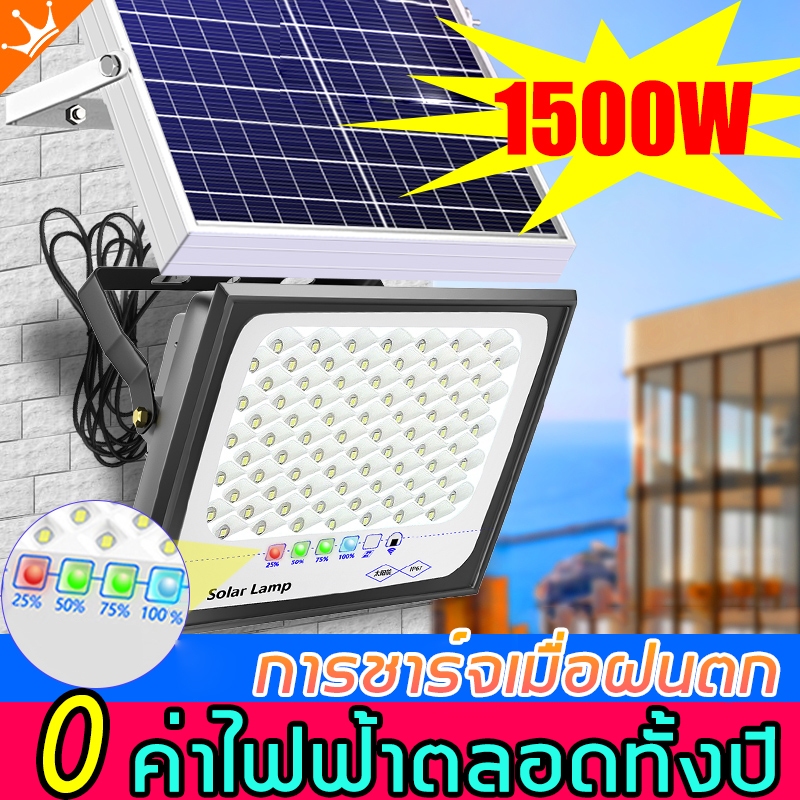 【จ่ายไฟต่อเนื่อง 24 ชม】ไฟโซล่าเซลล์ 800W/1000W/1500W โคมไฟโซล่าเซลล์ กันน้ำกลางแจ้ง ปรับได้ ห้อง ...
