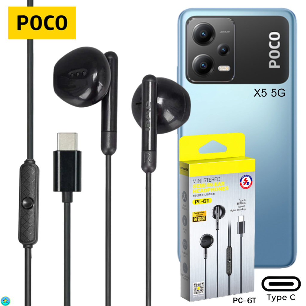 หูฟัง สมอลทอล์ค POCO Type-C ไทป์ซี สำหรับ โพโค่ X5 5G รูปทรงสวยงาม สวม ...